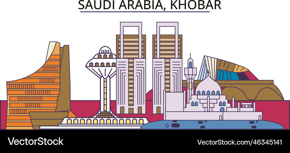 Saudi arabia khobar tourism landmarks Royalty Free Vector