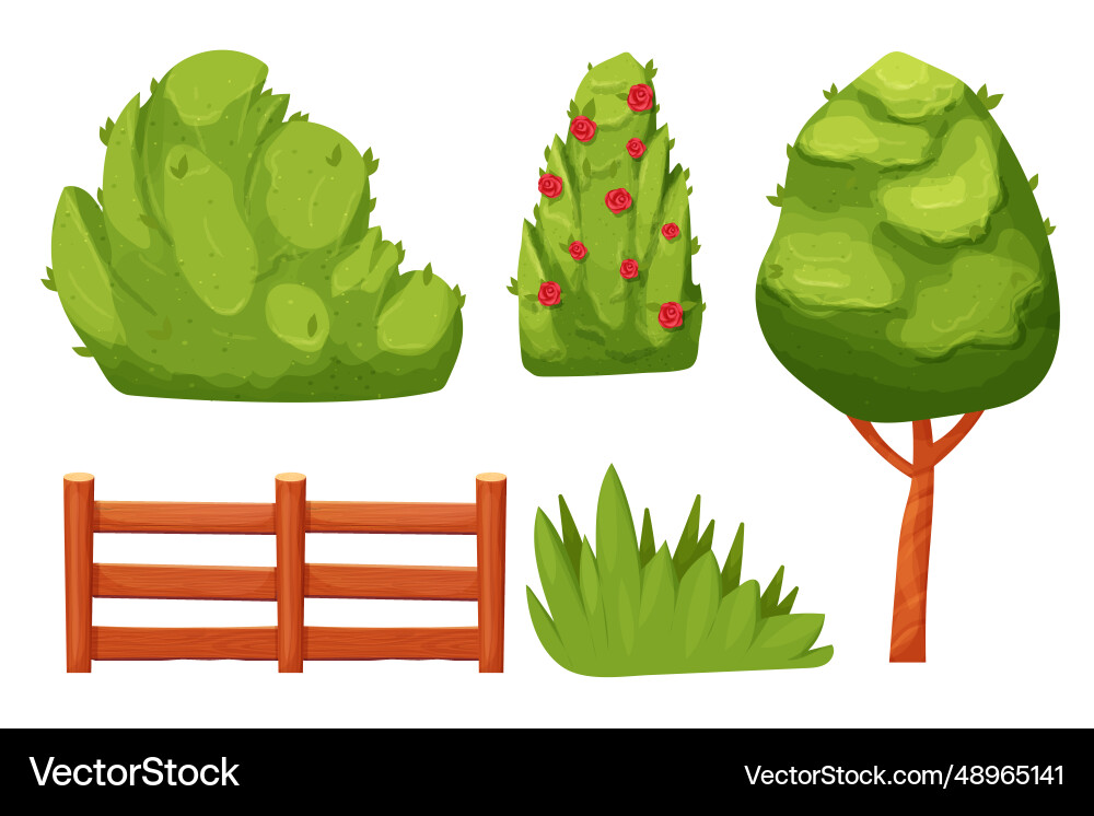 Set hedge green bush forest or backyard plant Vector Image