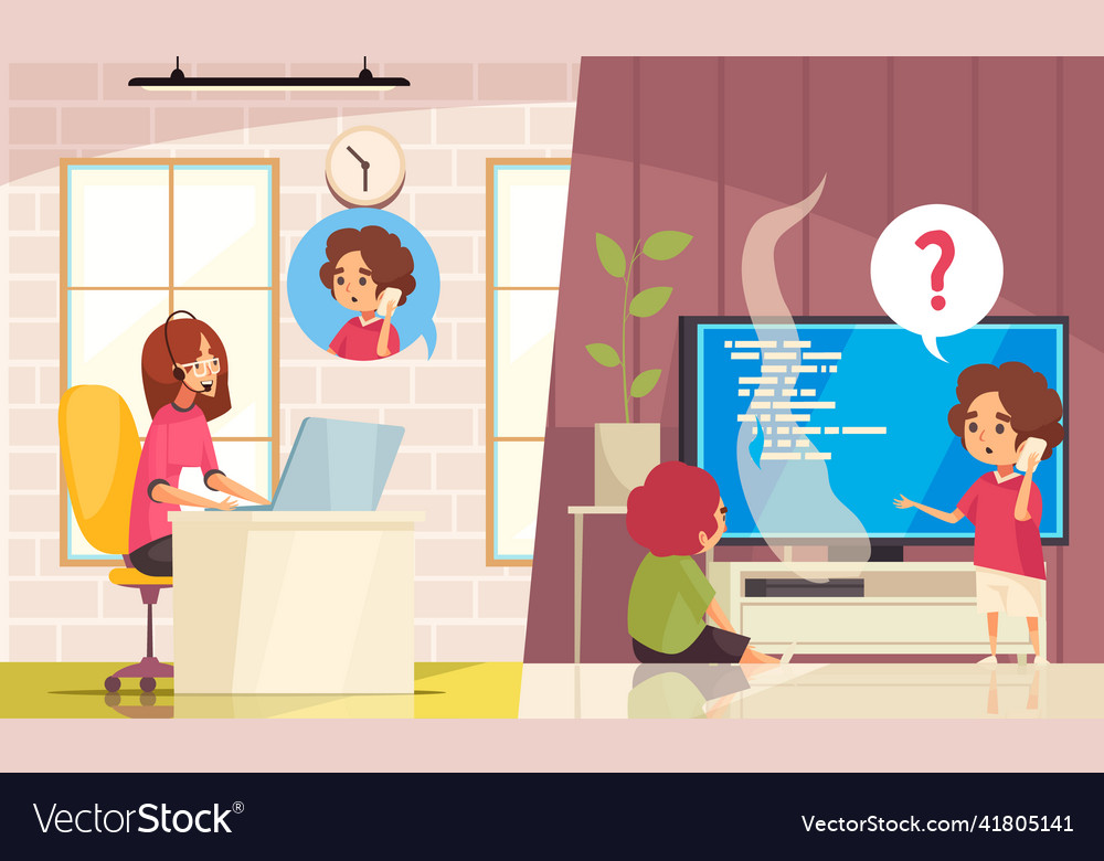 Support call center flat composition Royalty Free Vector
