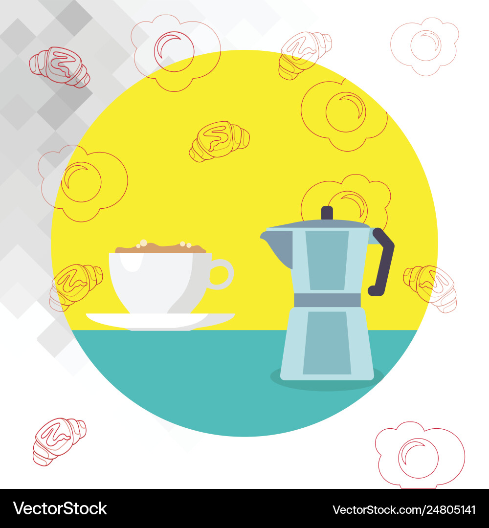 White cup and saucer frothy beverage Royalty Free Vector