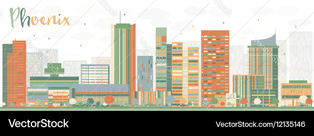 Abstract phoenix skyline with color buildings Vector Image