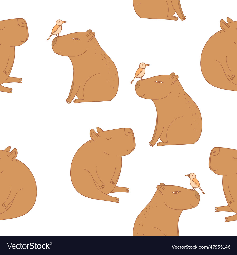 Capybara seamless pattern hand drawn in doodle Vector Image