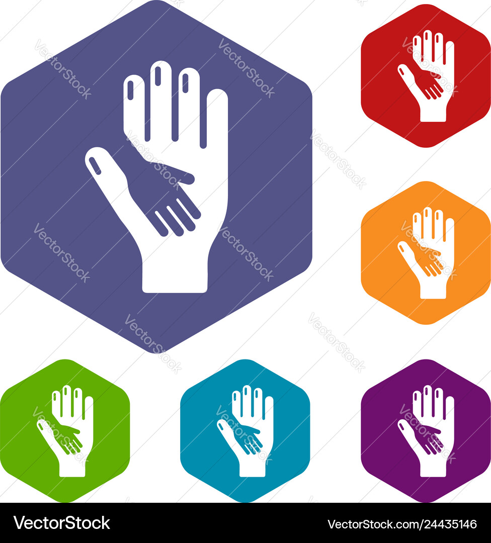 Caring hand icons hexahedron Royalty Free Vector Image