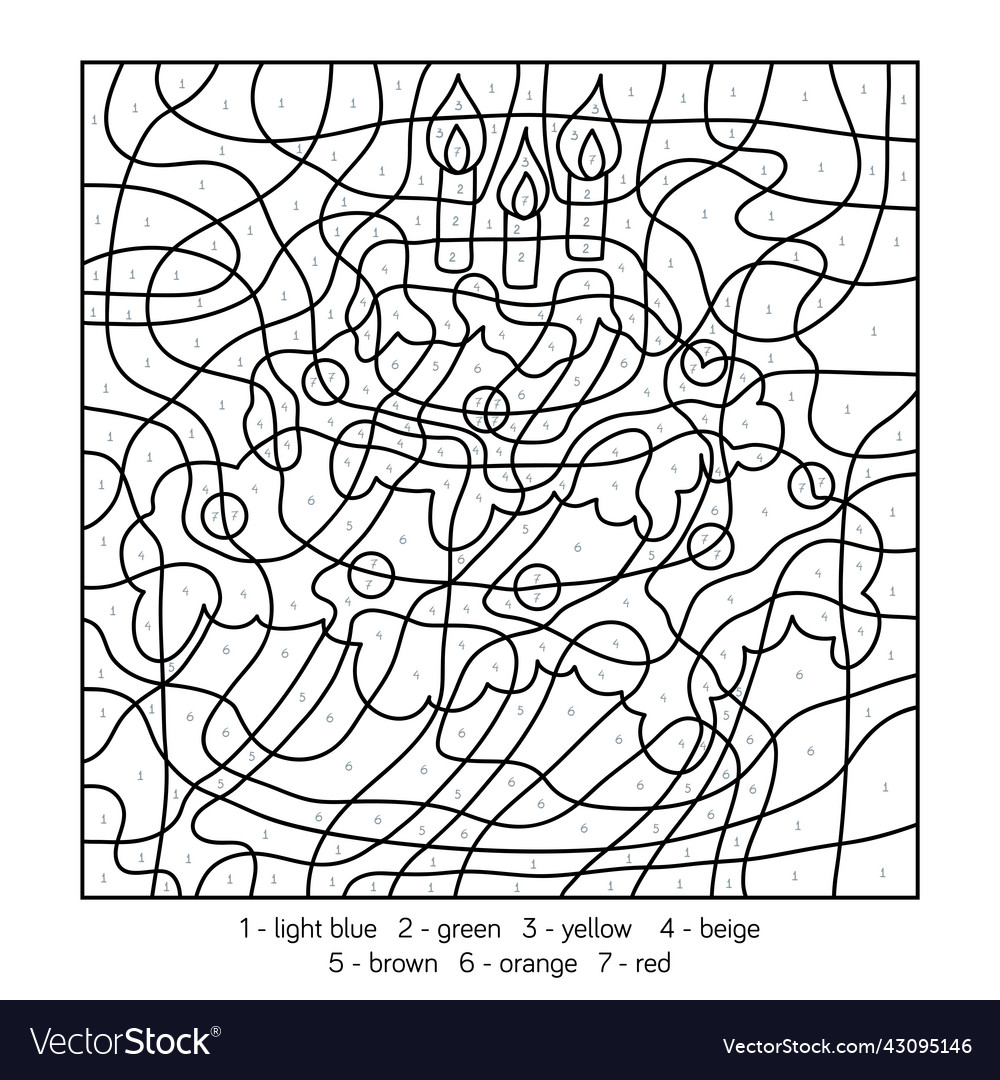 Color by number education game birthday cake Vector Image