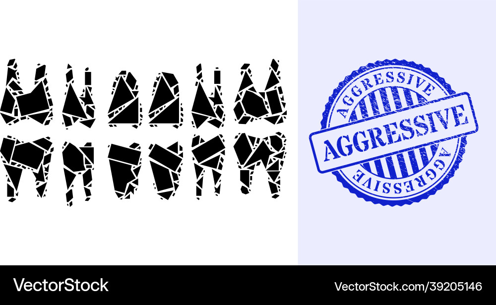 Debris mosaic teeth jaw icon with aggressive Vector Image