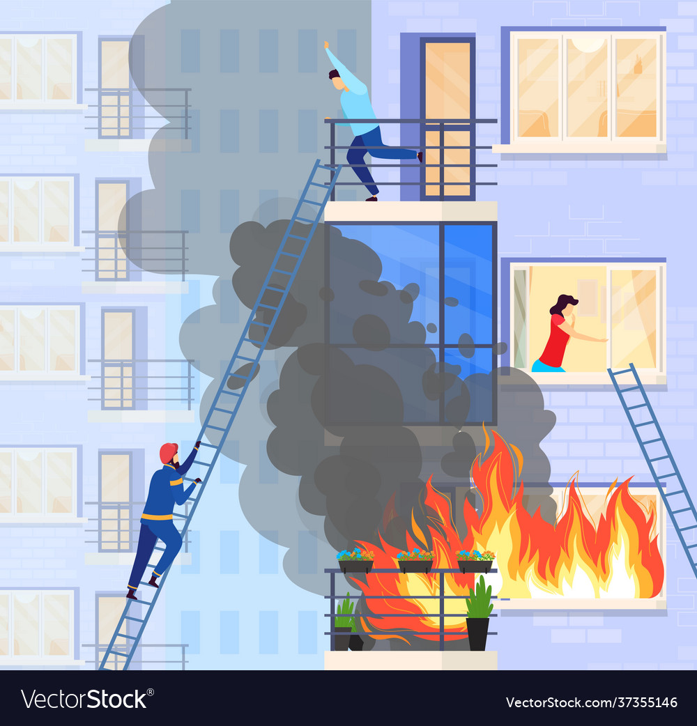 Firefighter rescues people house on fire Vector Image