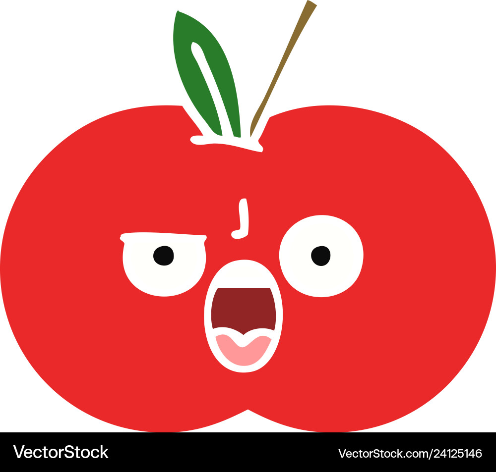 Flat color retro cartoon red apple Royalty Free Vector Image