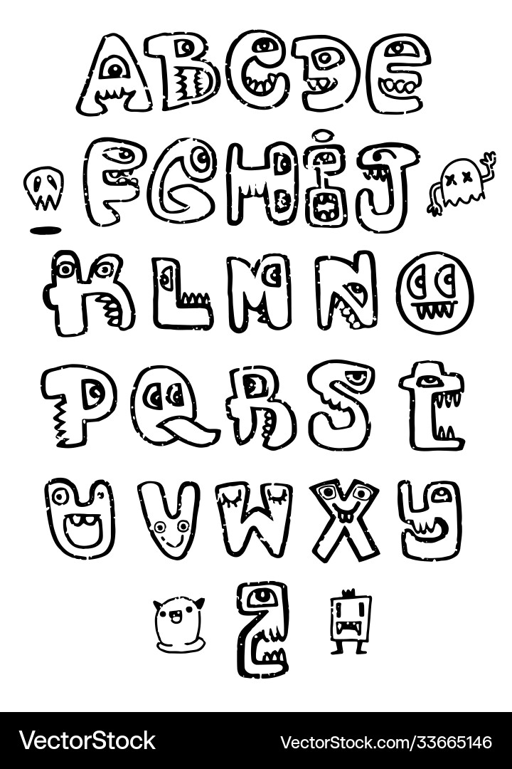 Hand drawn funny monster alphabet isolated Vector Image