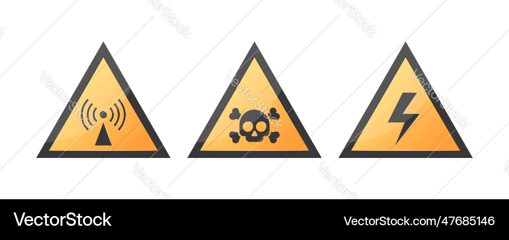 Hazard icons yellow triangle warning signs Vector Image