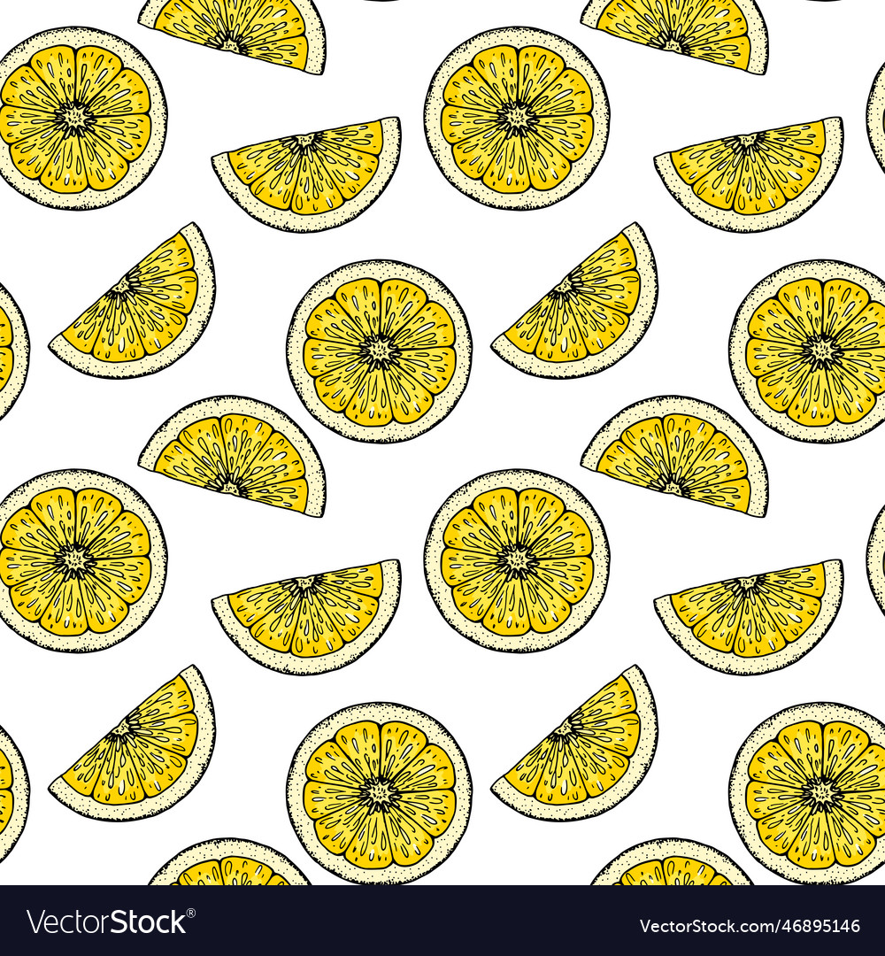 Lemon slice seamless pattern colorful hand drawn Vector Image