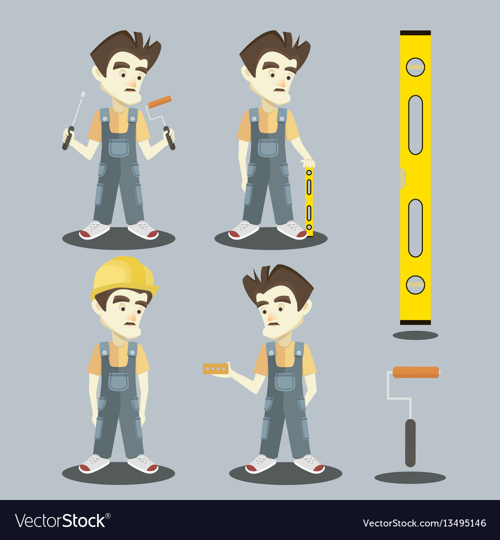 Set young builder Royalty Free Vector Image - VectorStock