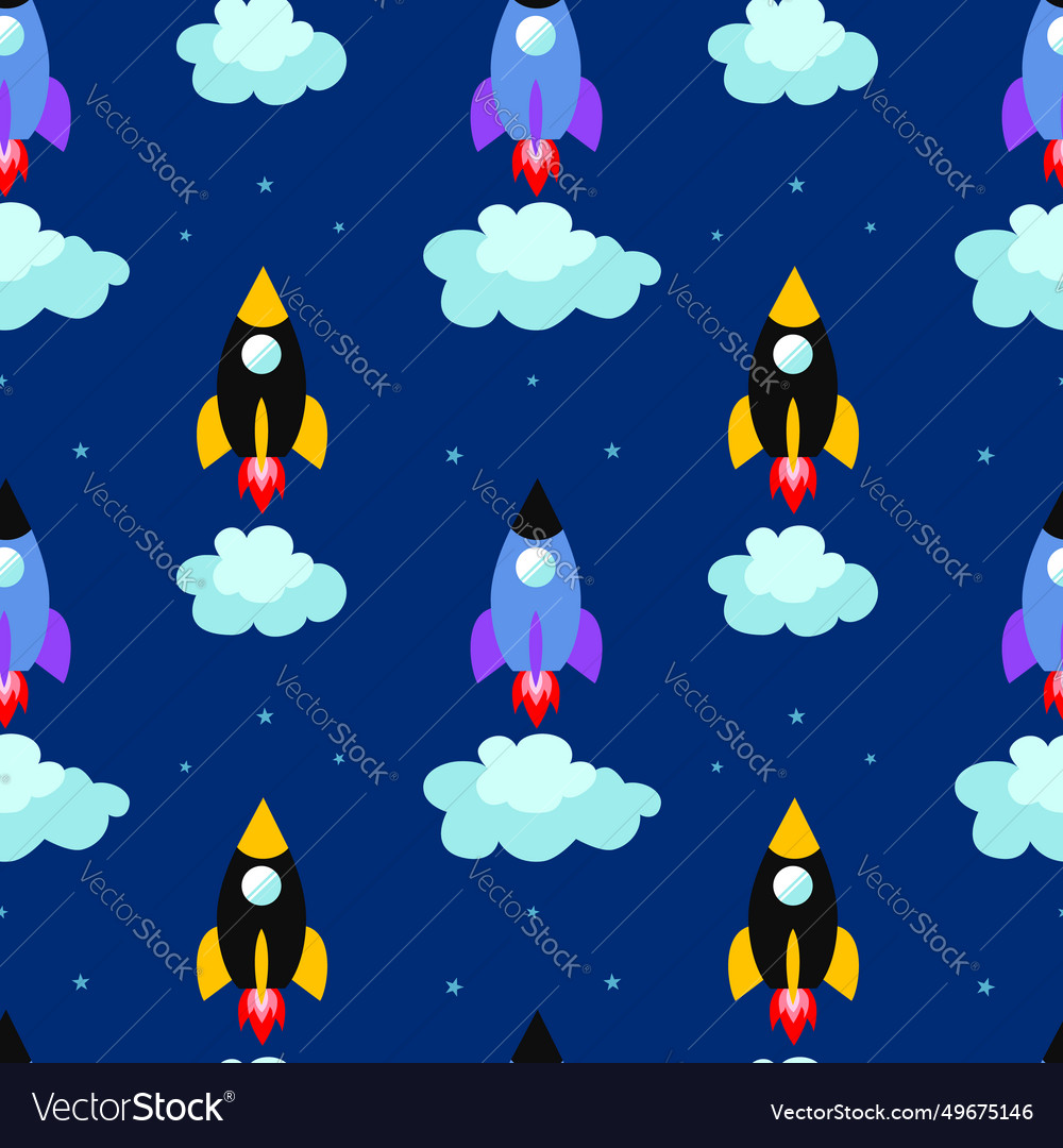 Space rocket seamless pattern Royalty Free Vector Image