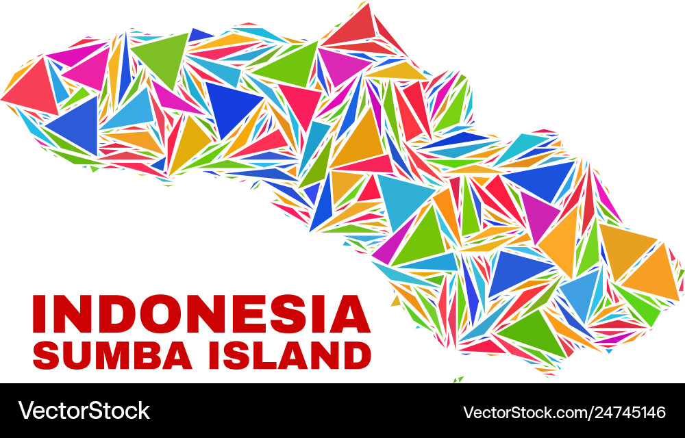 Sumba island map - mosaic color triangles Vector Image