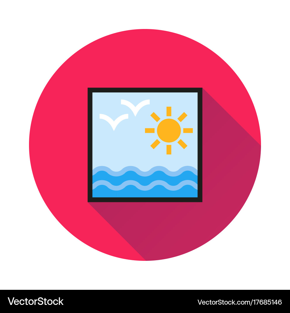 Sun and sea icon on round background Royalty Free Vector