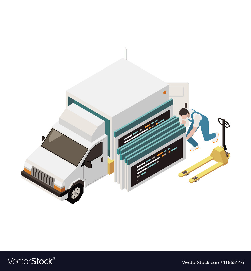 Unloading truck programming composition Royalty Free Vector