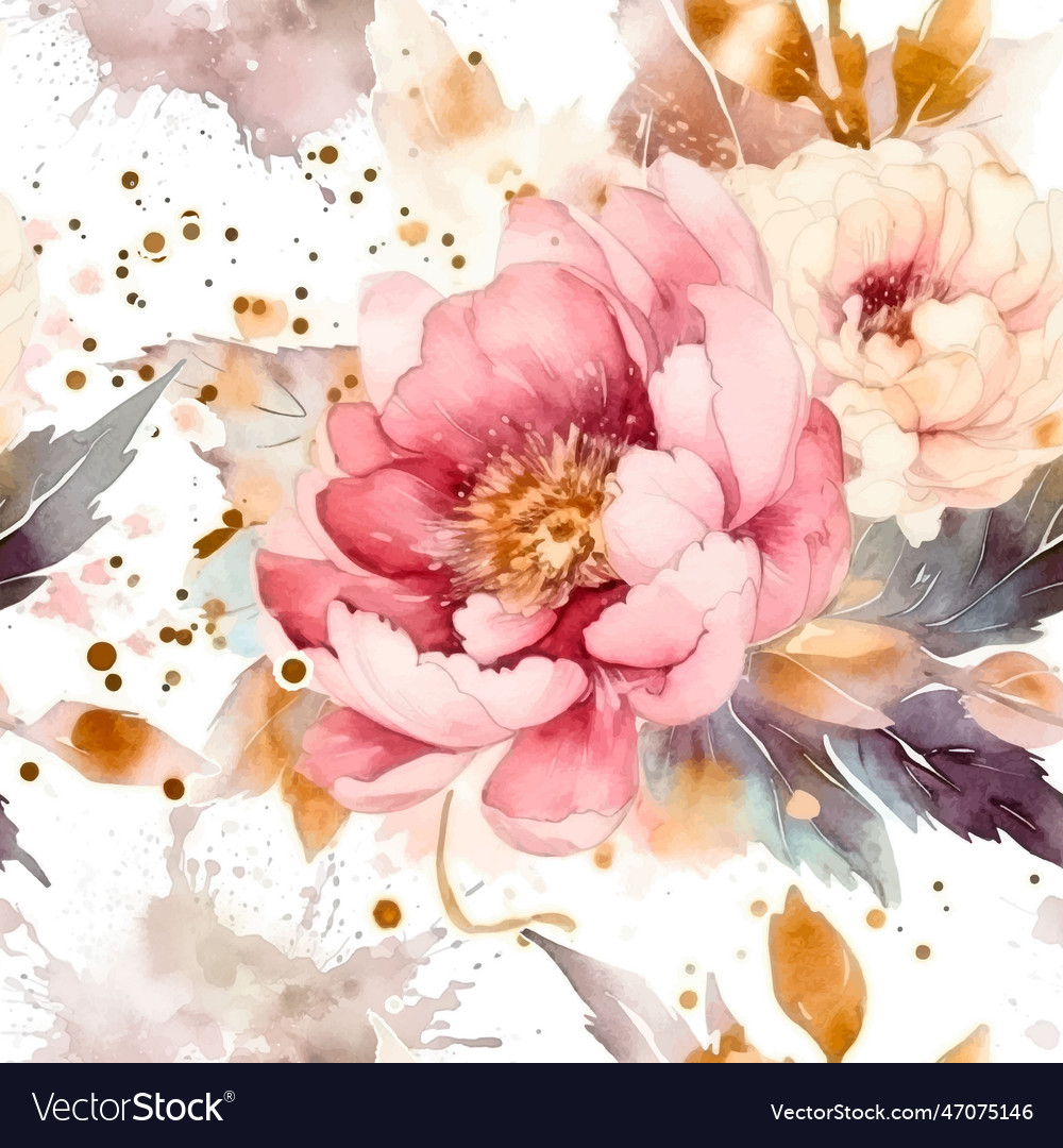 Watercolor beautiful pink peony flowers seamless Vector Image