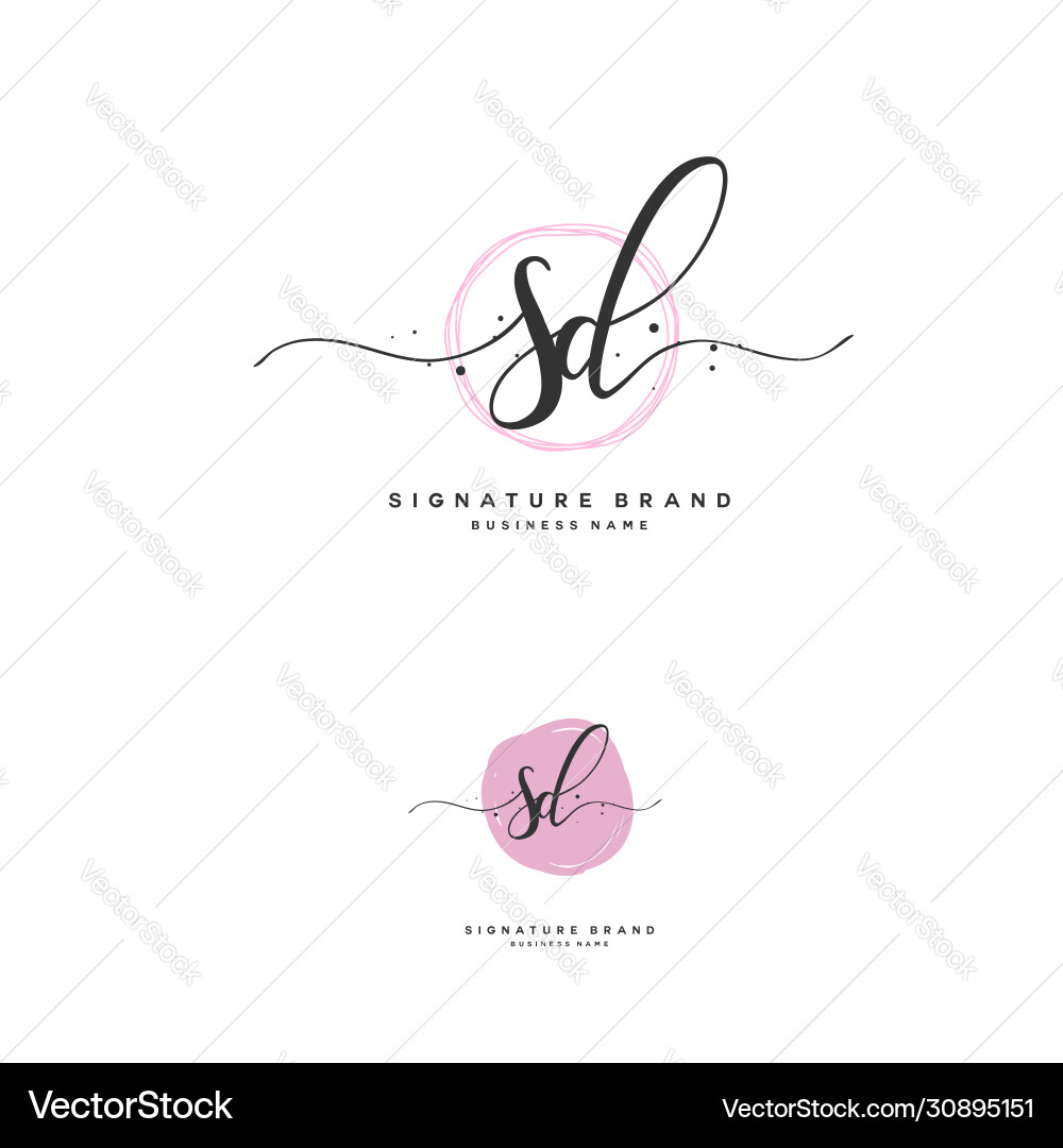 S d sd initial letter handwriting and signature Vector Image