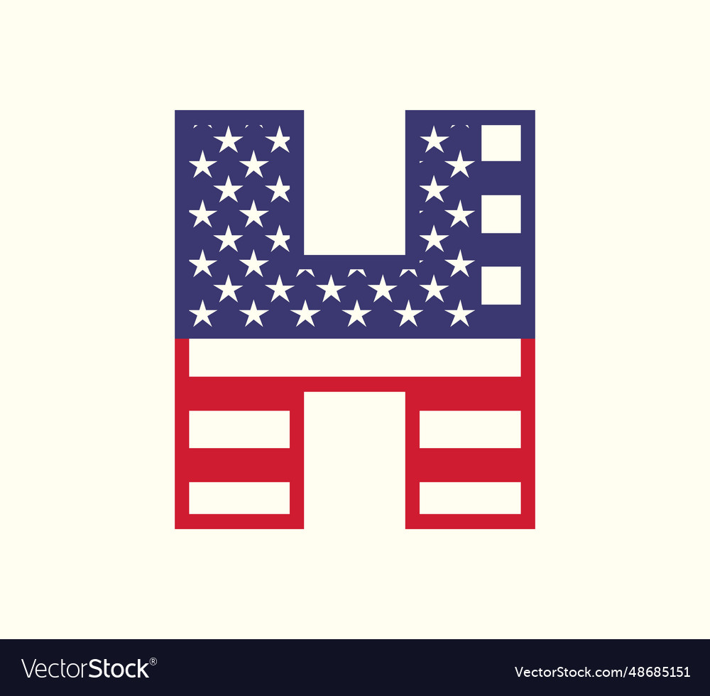 Usa letter h capital american flag logo Royalty Free Vector Usa letter h capital american flag logo Royalty Free Vector