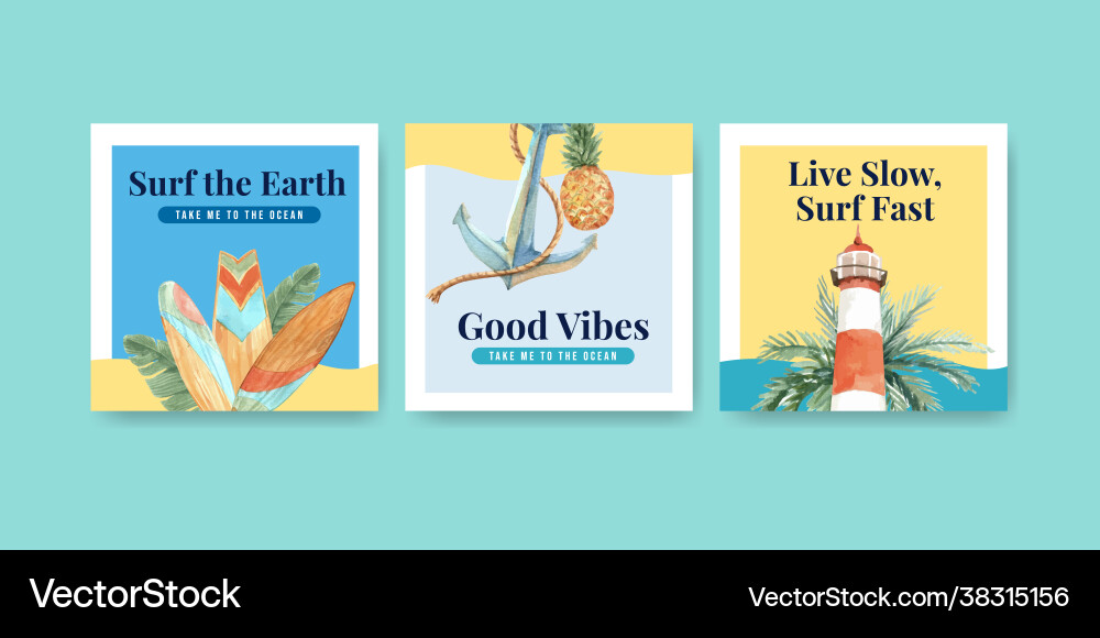 Ads template with surfboards at beach design Vector Image