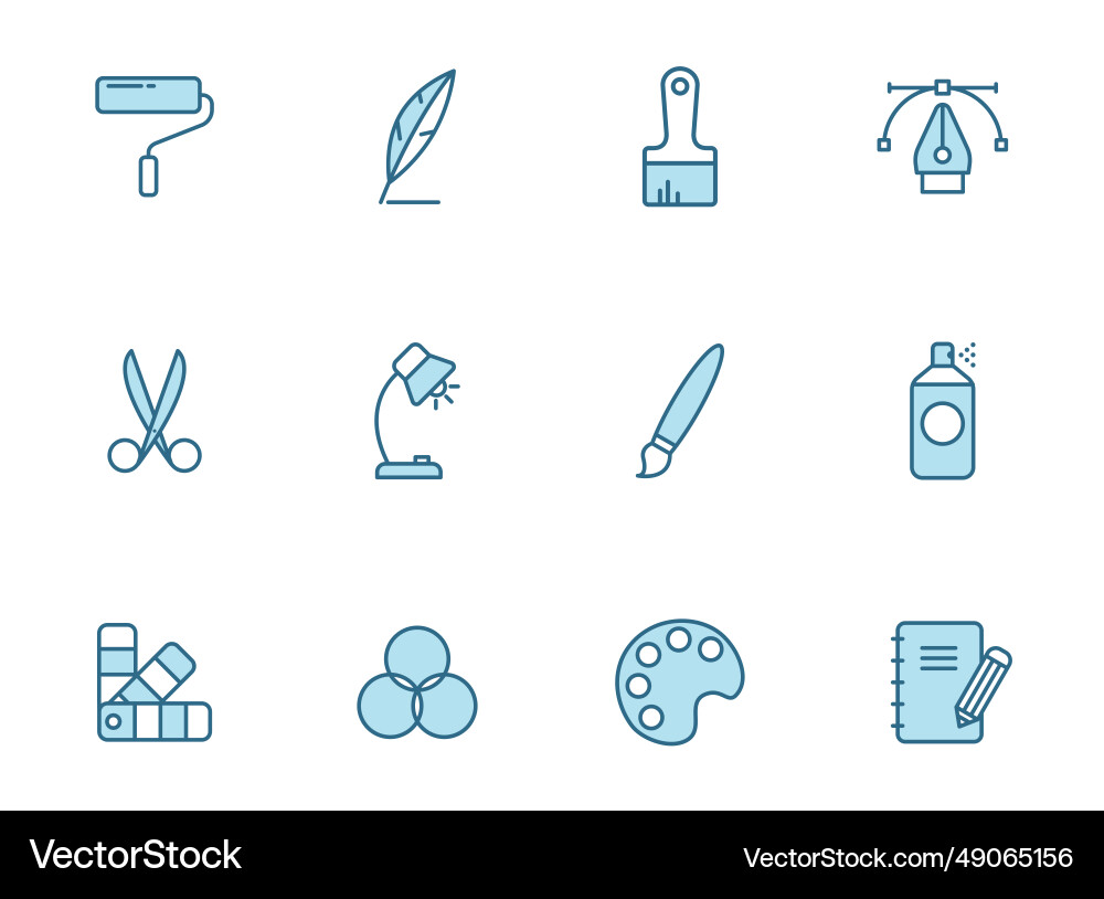 Art tools line icons in two colors Royalty Free Vector Image
