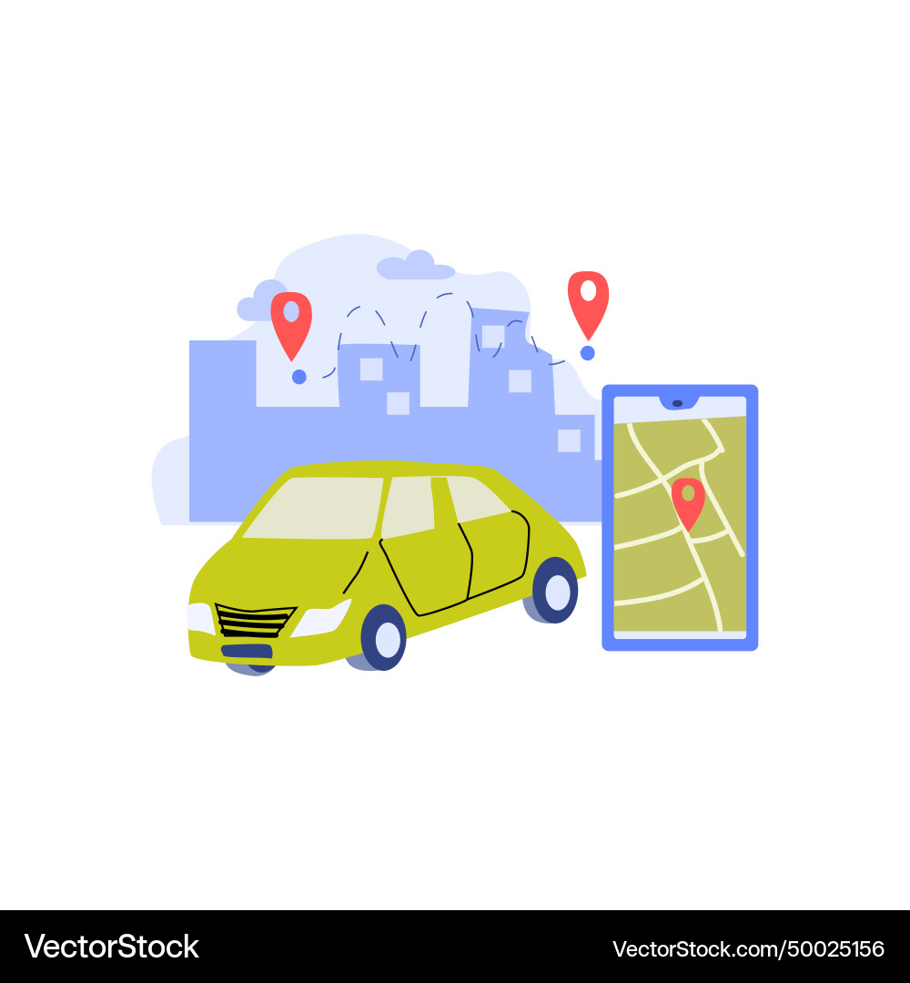 Automobile with location mark and mobille app for Vector Image