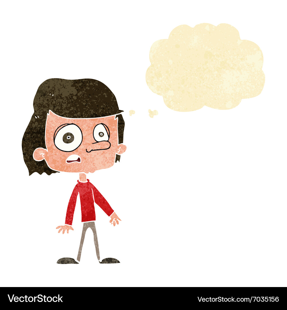 Cartoon worried boy with thought bubble Royalty Free Vector