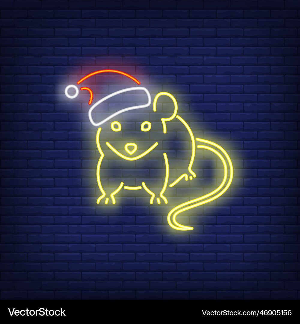 Christmas rat neon sign Royalty Free Vector Image
