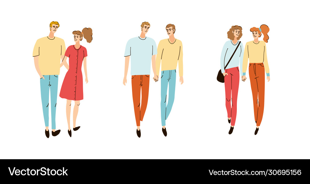 Colorful set with young couple Royalty Free Vector Image