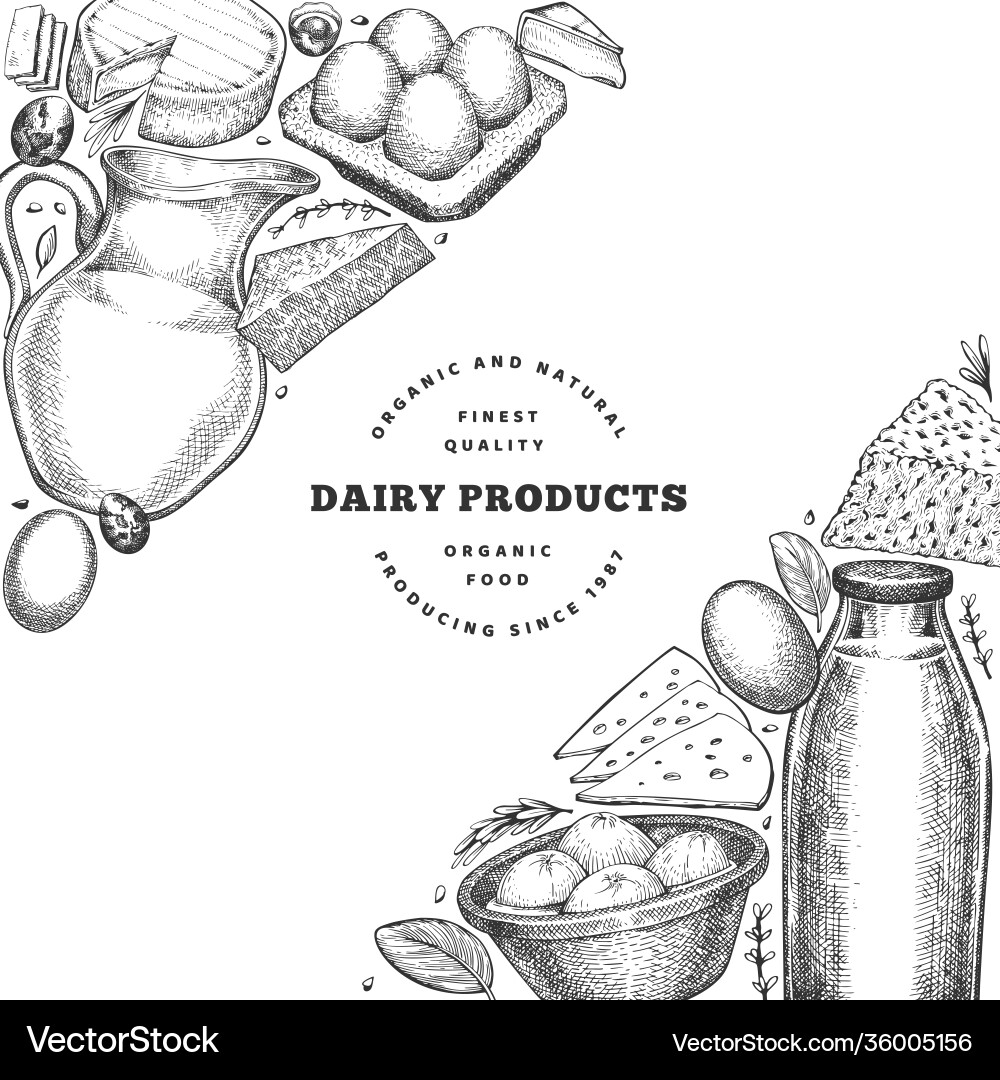 Farm food design template hand drawn dairy Vector Image