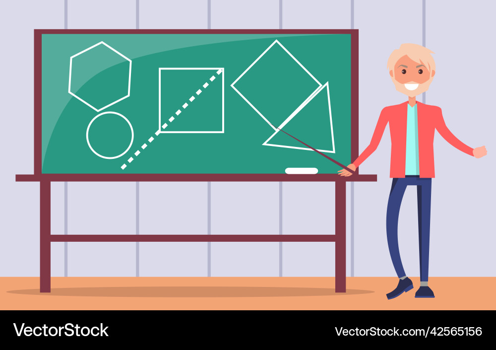 Guy conducts geometry lesson at school teacher Vector Image