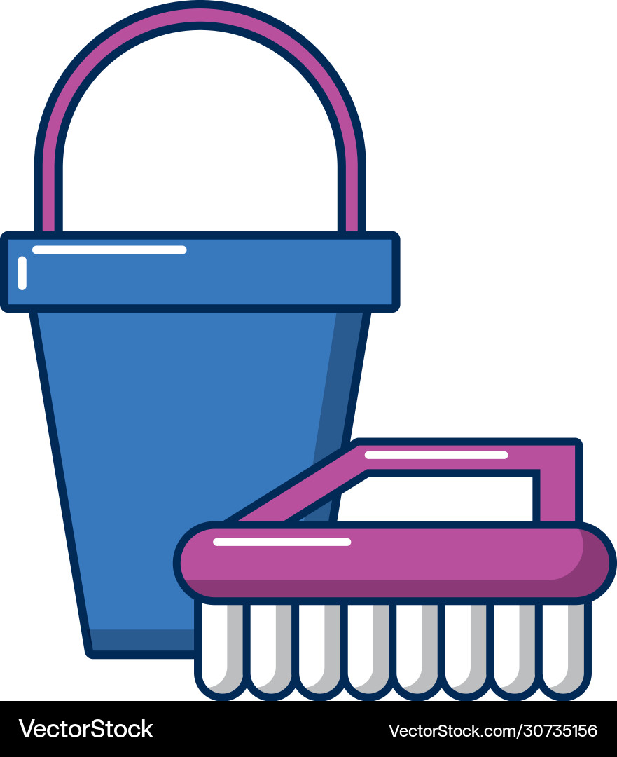 Housekeeping plastic bucket with brush flat style Vector Image