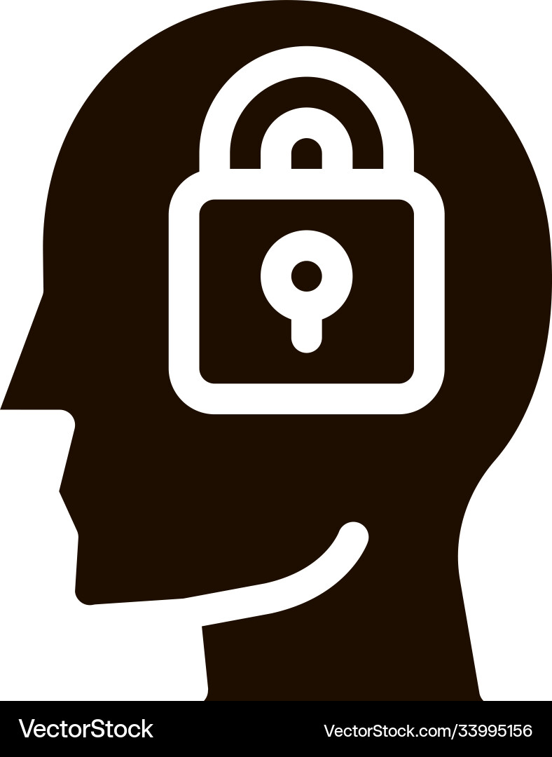 Locked padlock in man silhouette mind glyph icon Vector Image