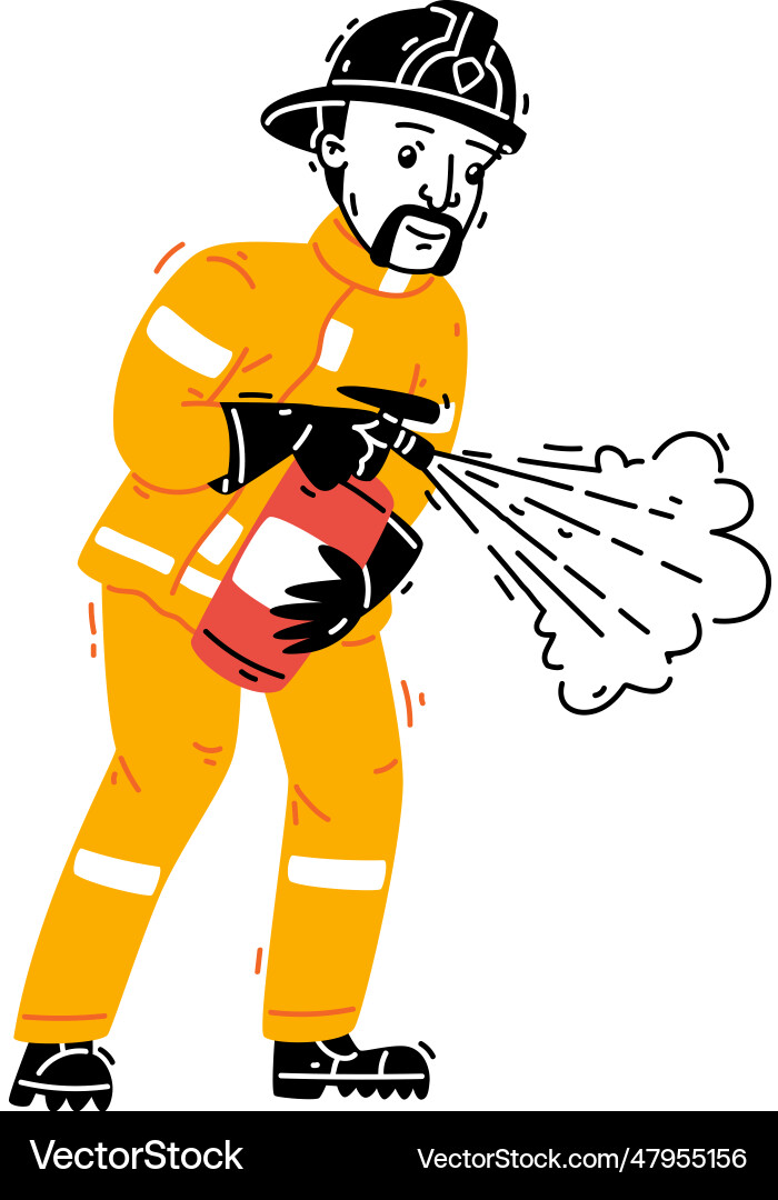 Man firefighter character in helmet and uniform Vector Image