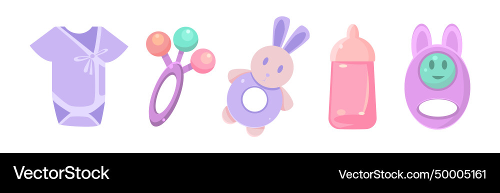 Babyhood object and different childhood items Vector Image