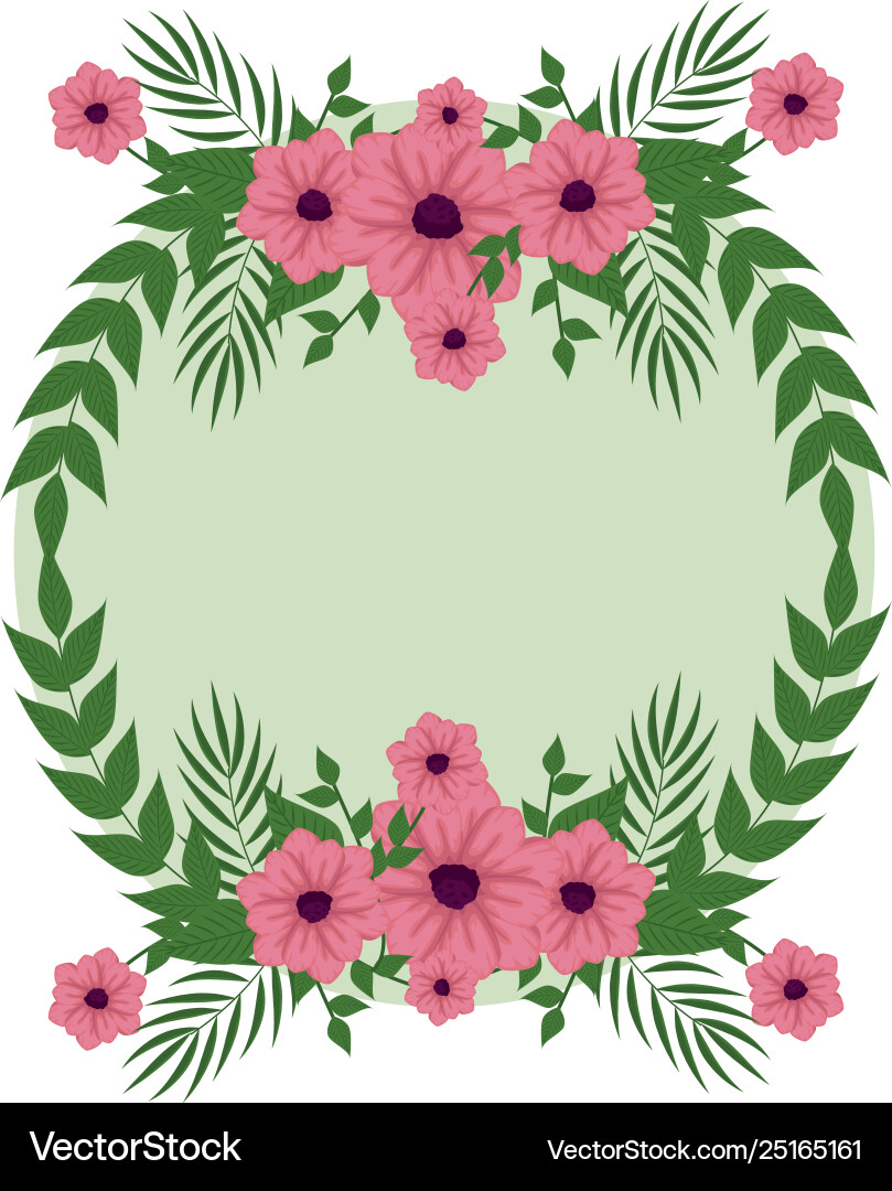 Circular postcard with roses and leafs decoration Vector Image