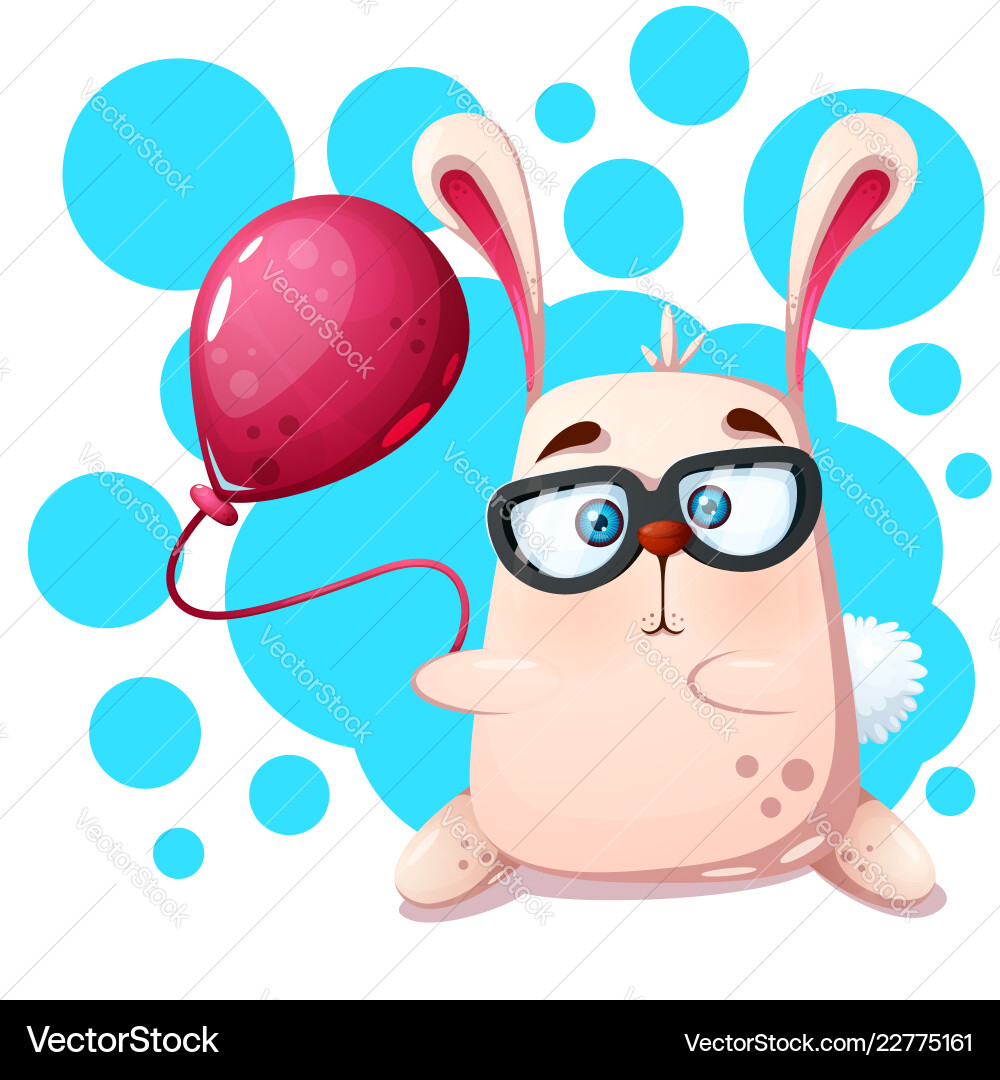 Cute funny rabbit rhino with balloon Royalty Free Vector