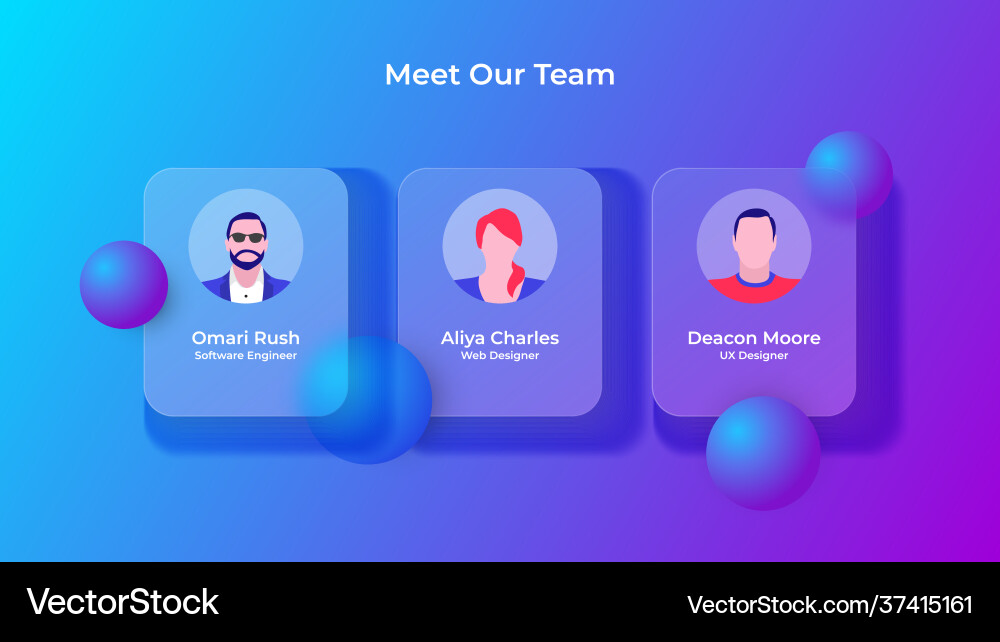 Glassmorphism our team concept with 3d geometric Vector Image