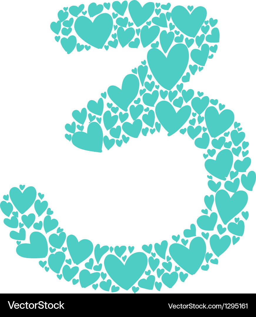 Hand-drawn heart-shaped colorful number Royalty Free Vector