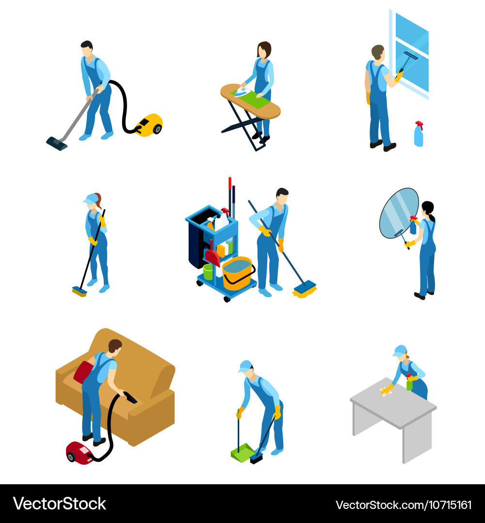 Professional cleaners isometric icons set Vector Image