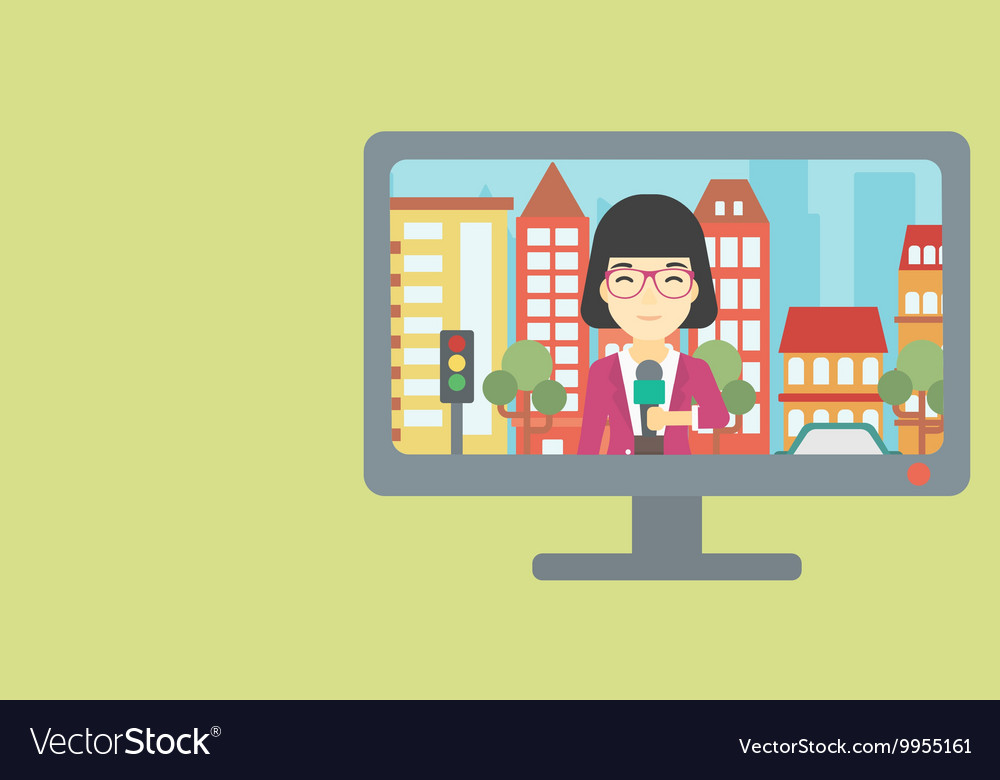 Television set broadcasting interview Royalty Free Vector