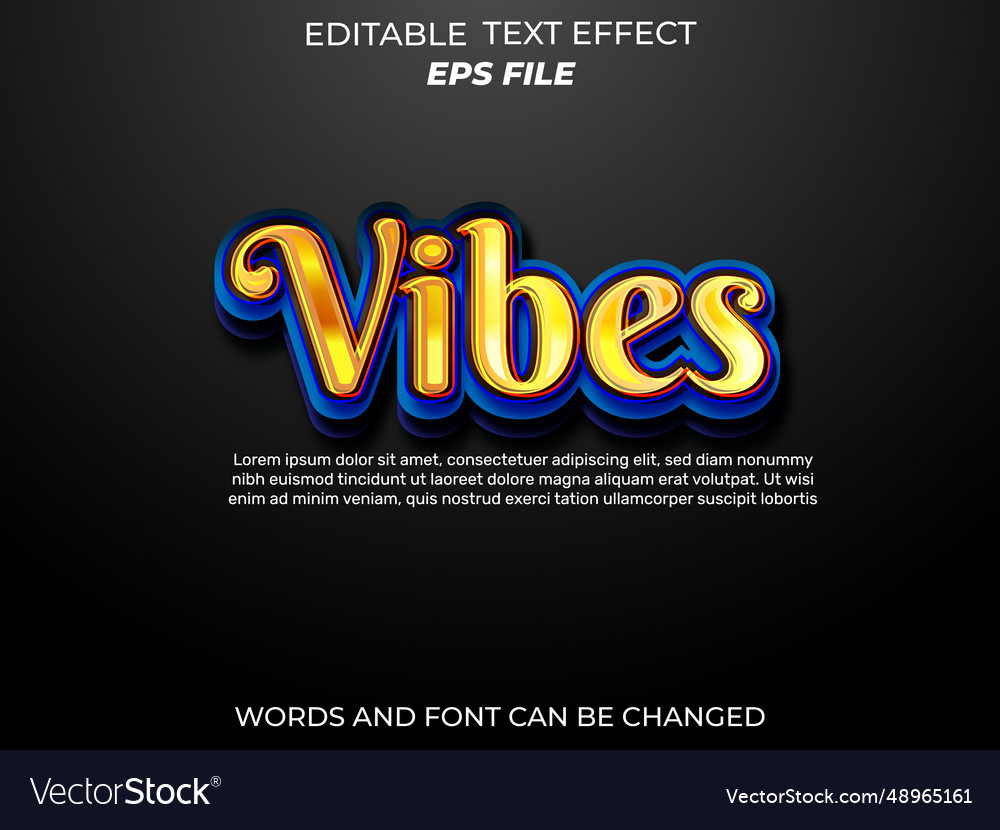 Vibes text effect font editable typography 3d Vector Image