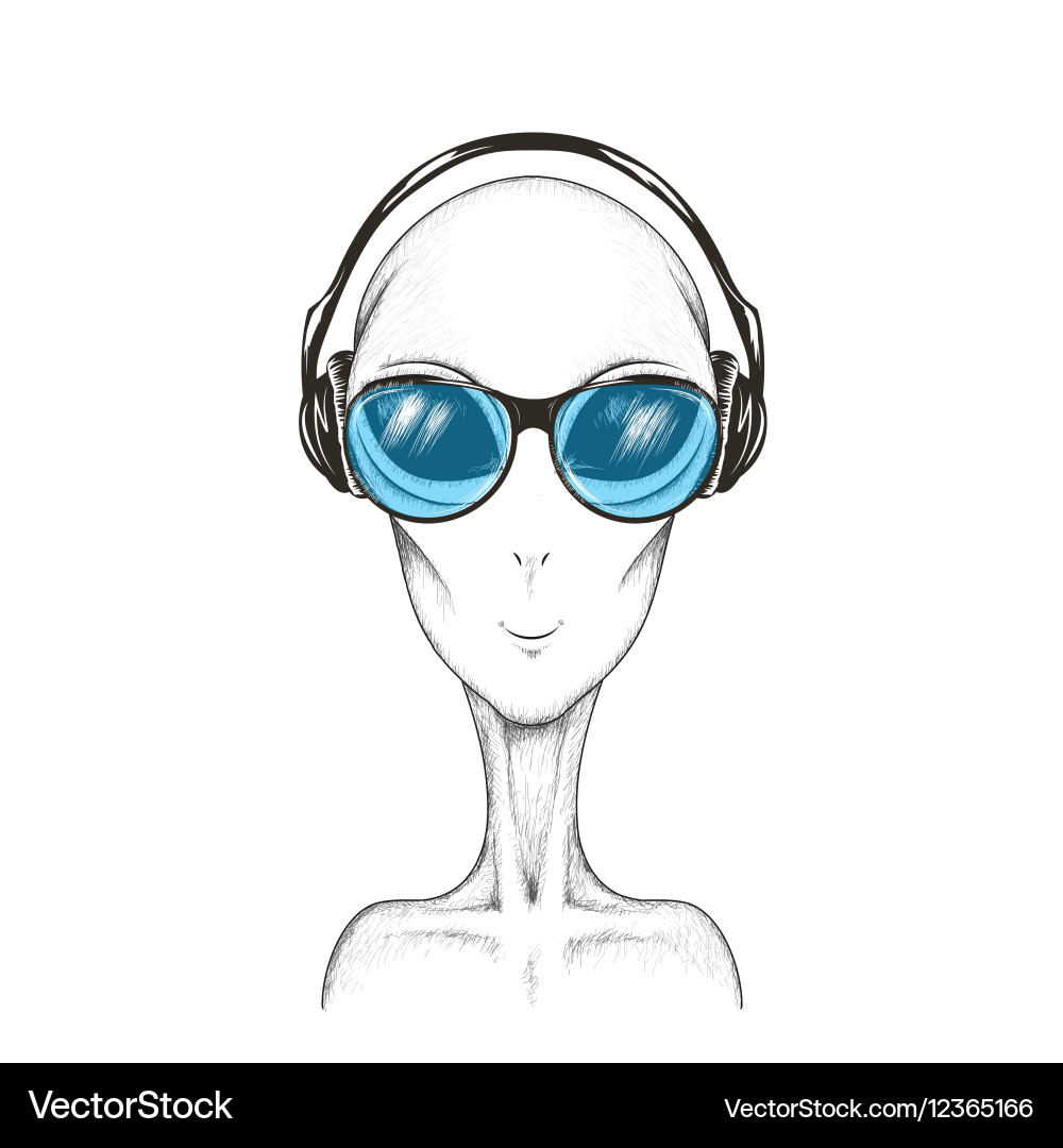 Alien listening a music Royalty Free Vector Image
