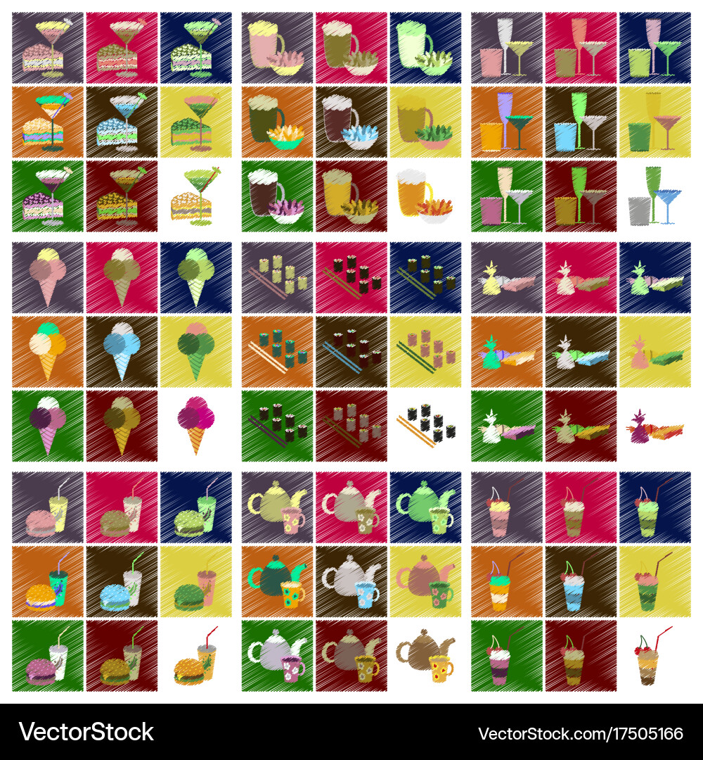 Assembly flat shading style icons food Royalty Free Vector