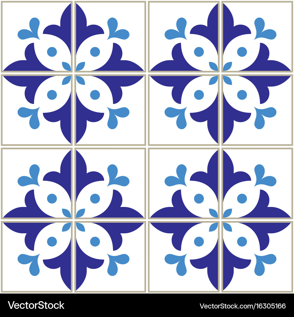 Azulejos tiles pattern - portuguese blue design Vector Image