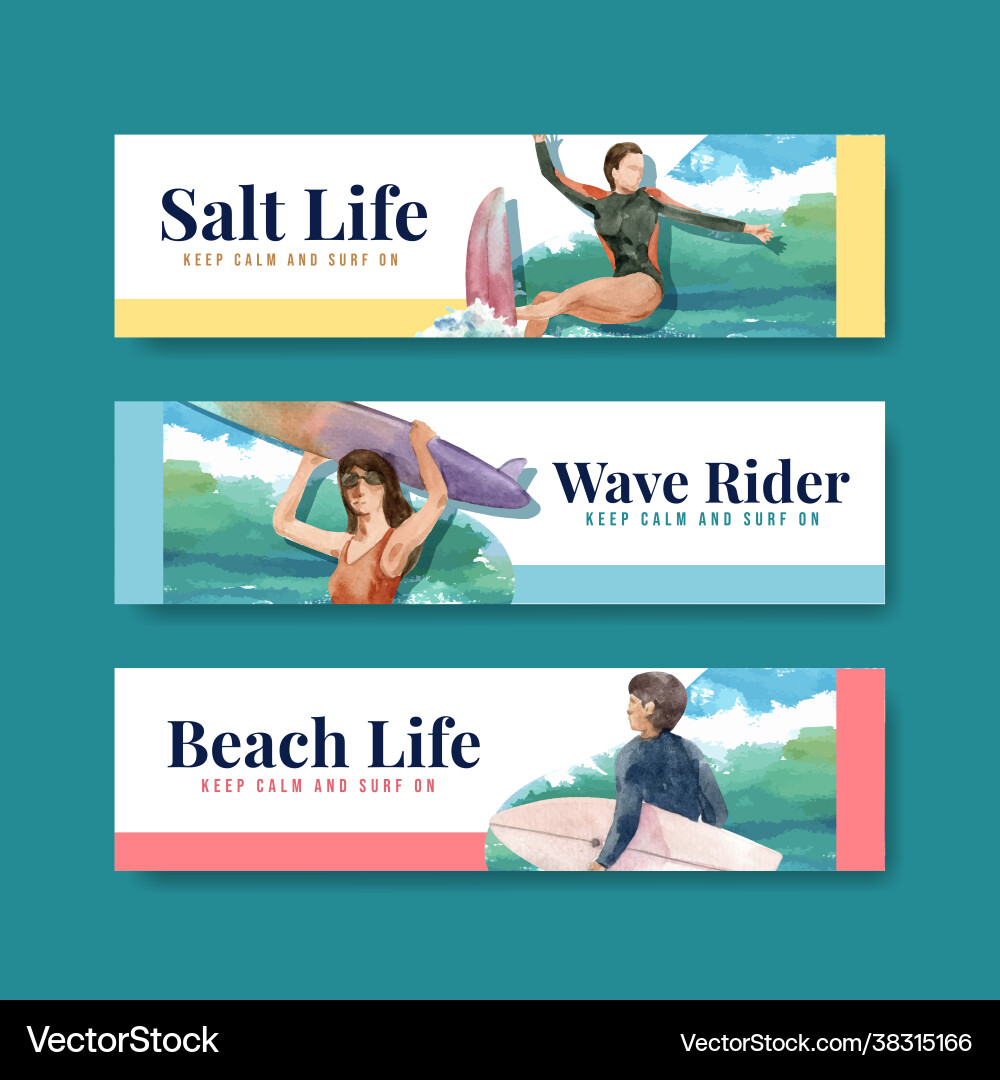 Banner template with surfboards at beach design Vector Image