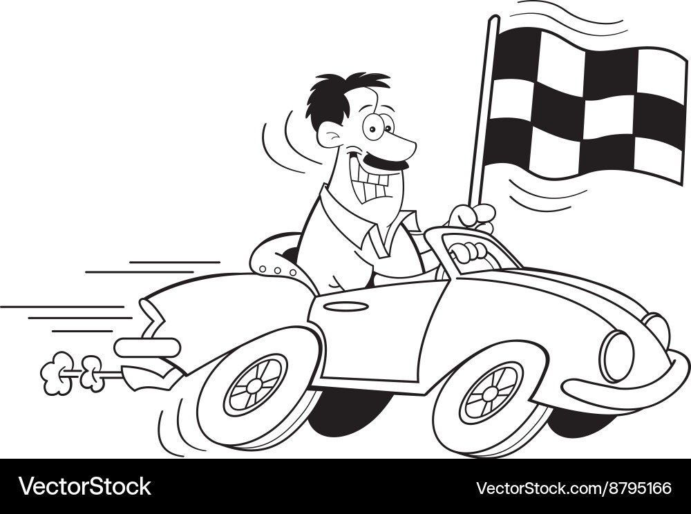 Cartoon man holding a checkered flag Royalty Free Vector