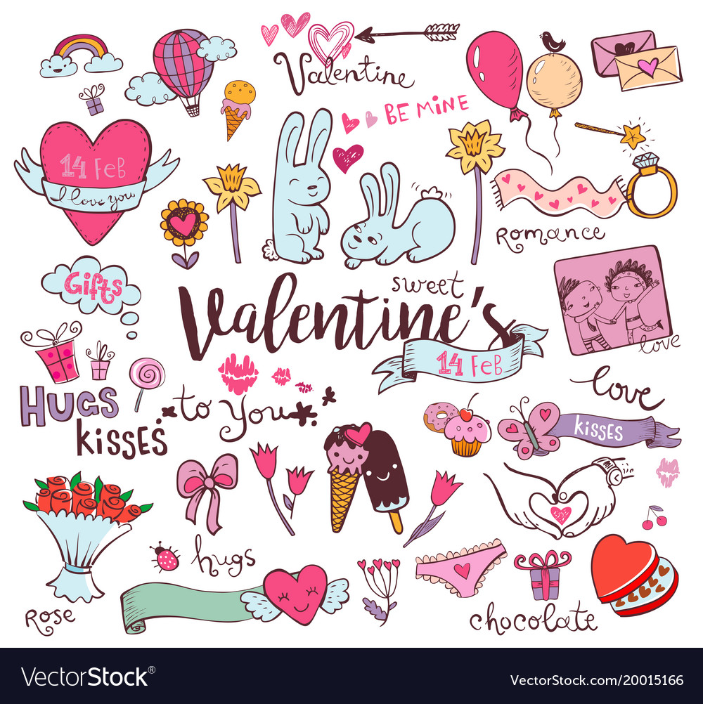 Cute valentine doodles Royalty Free Vector Image