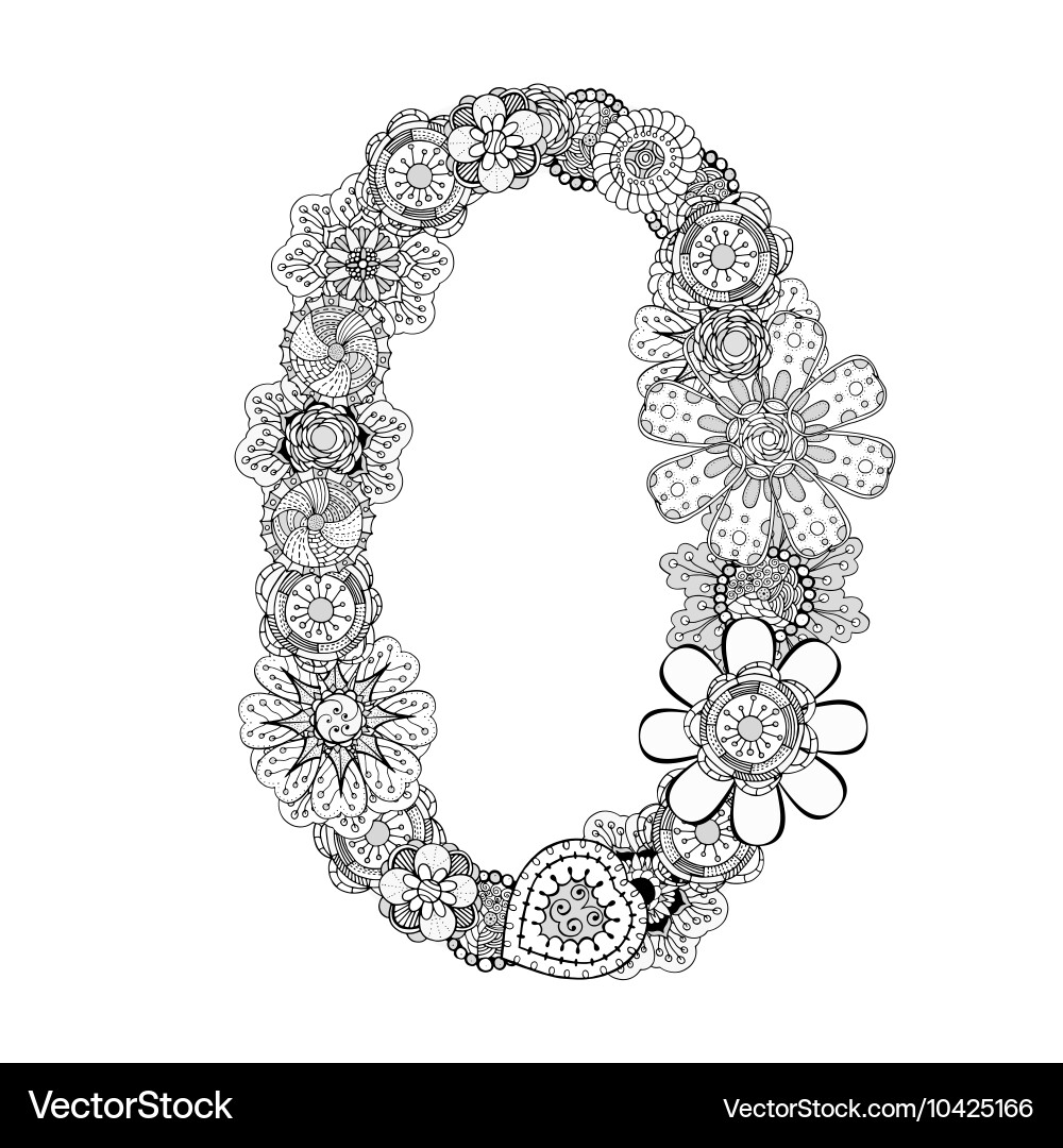 Hand drawn floral number 0 Royalty Free Vector Image