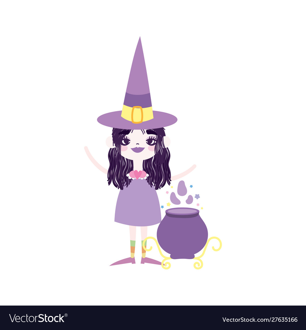 Happy halloween celebration girl with hat witch Vector Image