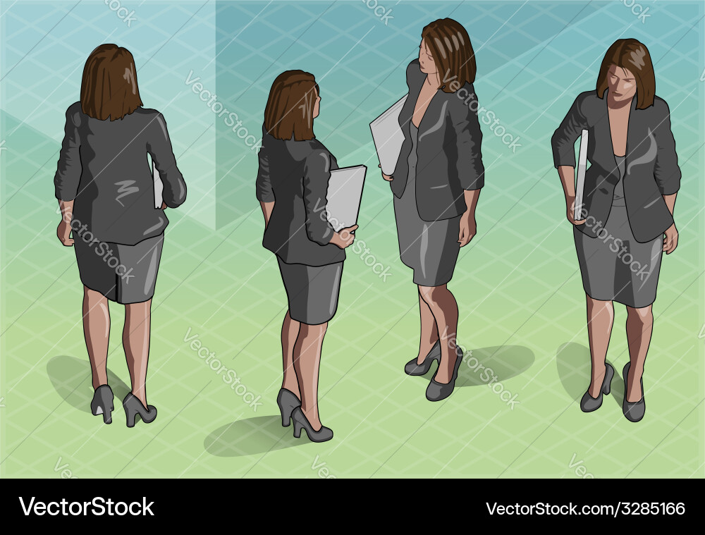 Isometric Woman Secretary Standing Royalty Free Vector Image
